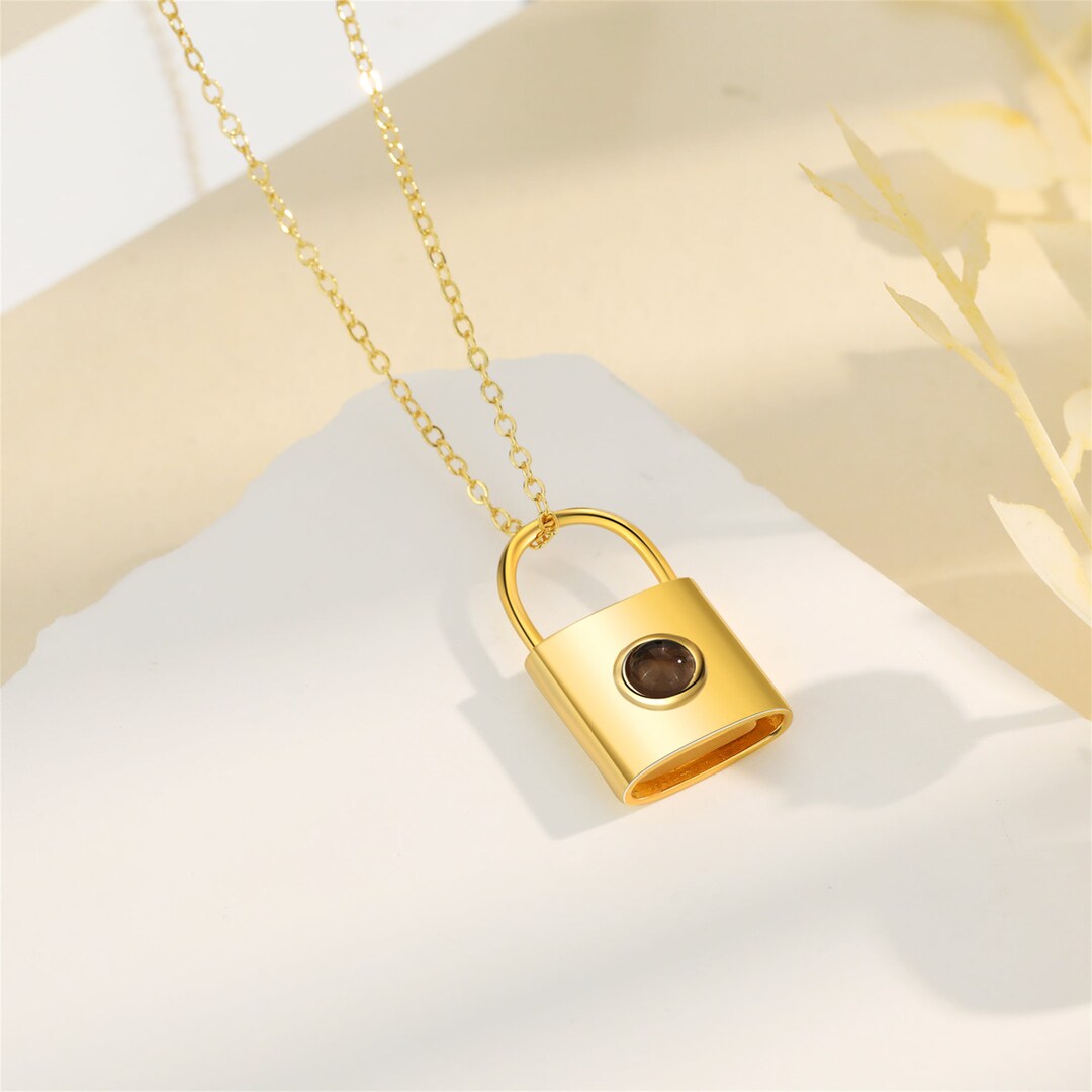 Custom Projection Stone Padlock Pendant Necklace,photo-inlaid Necklace ...