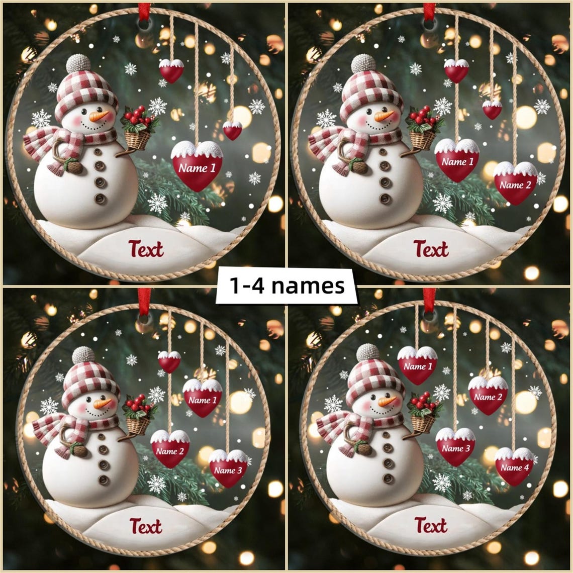 Custom 1-8 Grandchildren Names Christmas Ornament,snowman Grandkid ...
