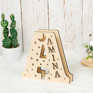 Personalized Wooden Letter Light, Custom Name Night Light, Alphabet ...