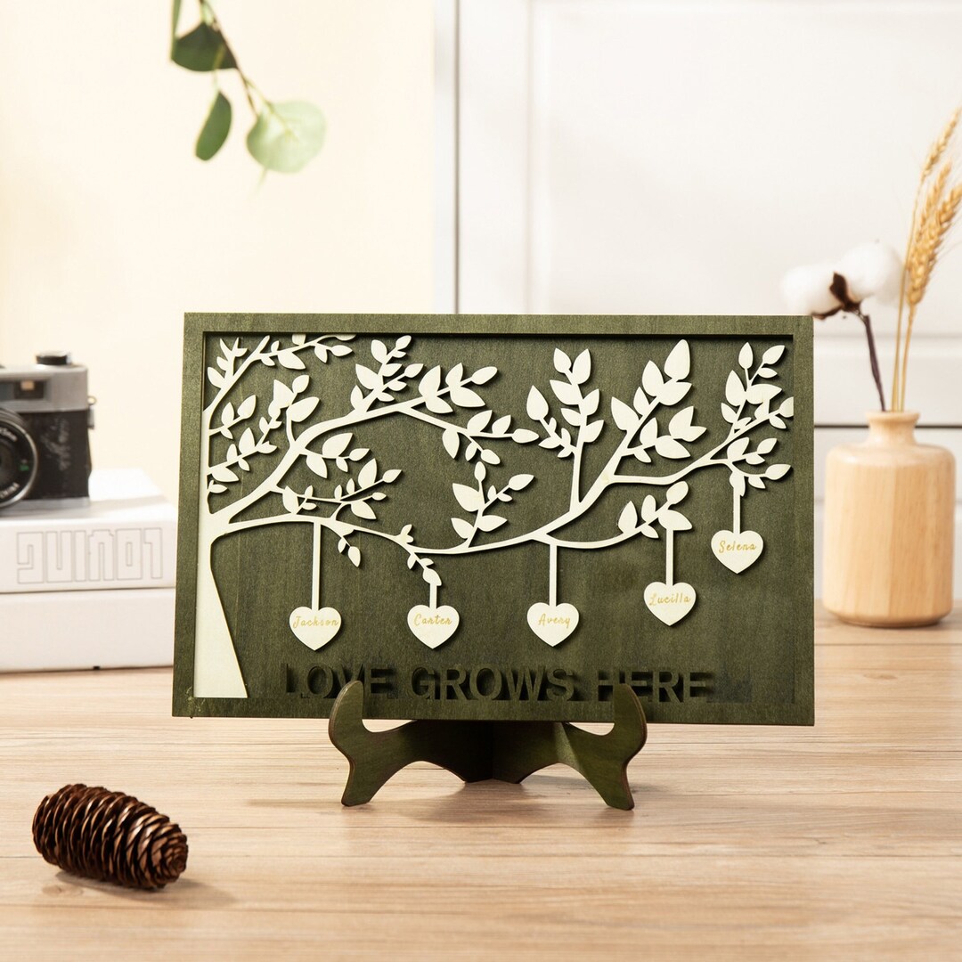 Personalized Family Tree 3D Ornaments With Stand,custom Hanging Heart ...