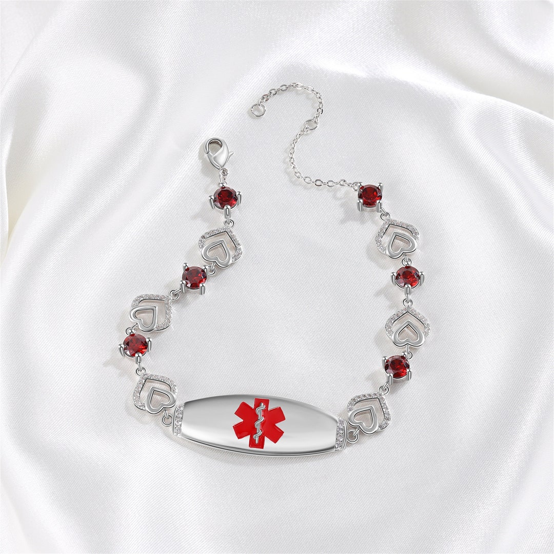 Personalize Women Medical Alert Bracelet,ruby Gemstone Chain,custom ...