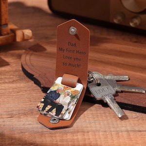 Personalized Mens Leather Keychain With Photo, Metal Tag Photo Keychain ...