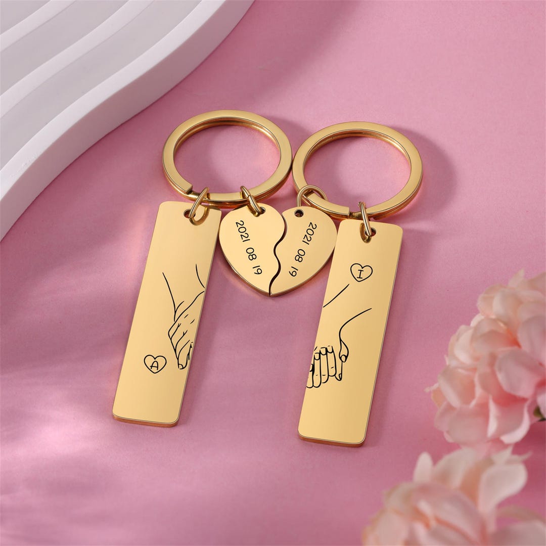 Personalized 2 Pcs Couple Keychain Set,custom Matching Couple Keyring ...