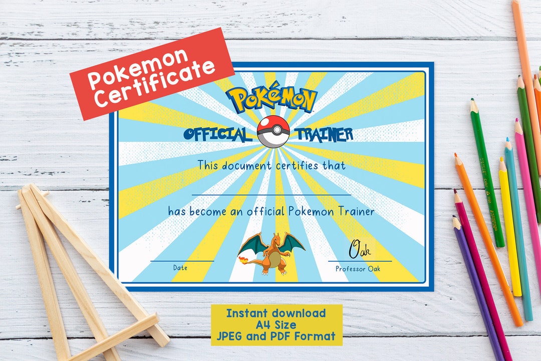 Official Pokemon Trainer Certificate - Etsy
