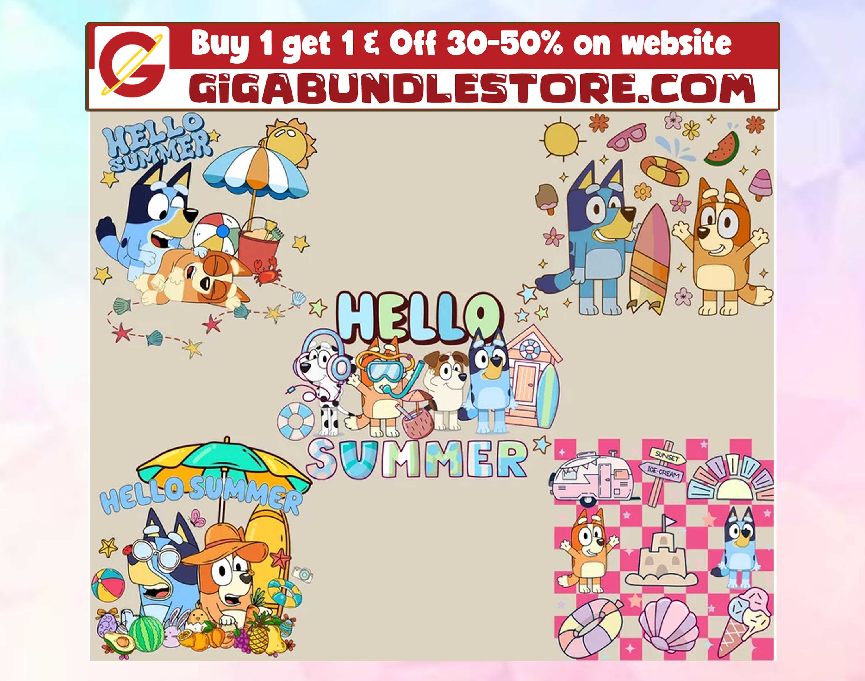 Trendy Bluey and Bingo Hello Summer Time PNG Bundle Bluey and - Etsy