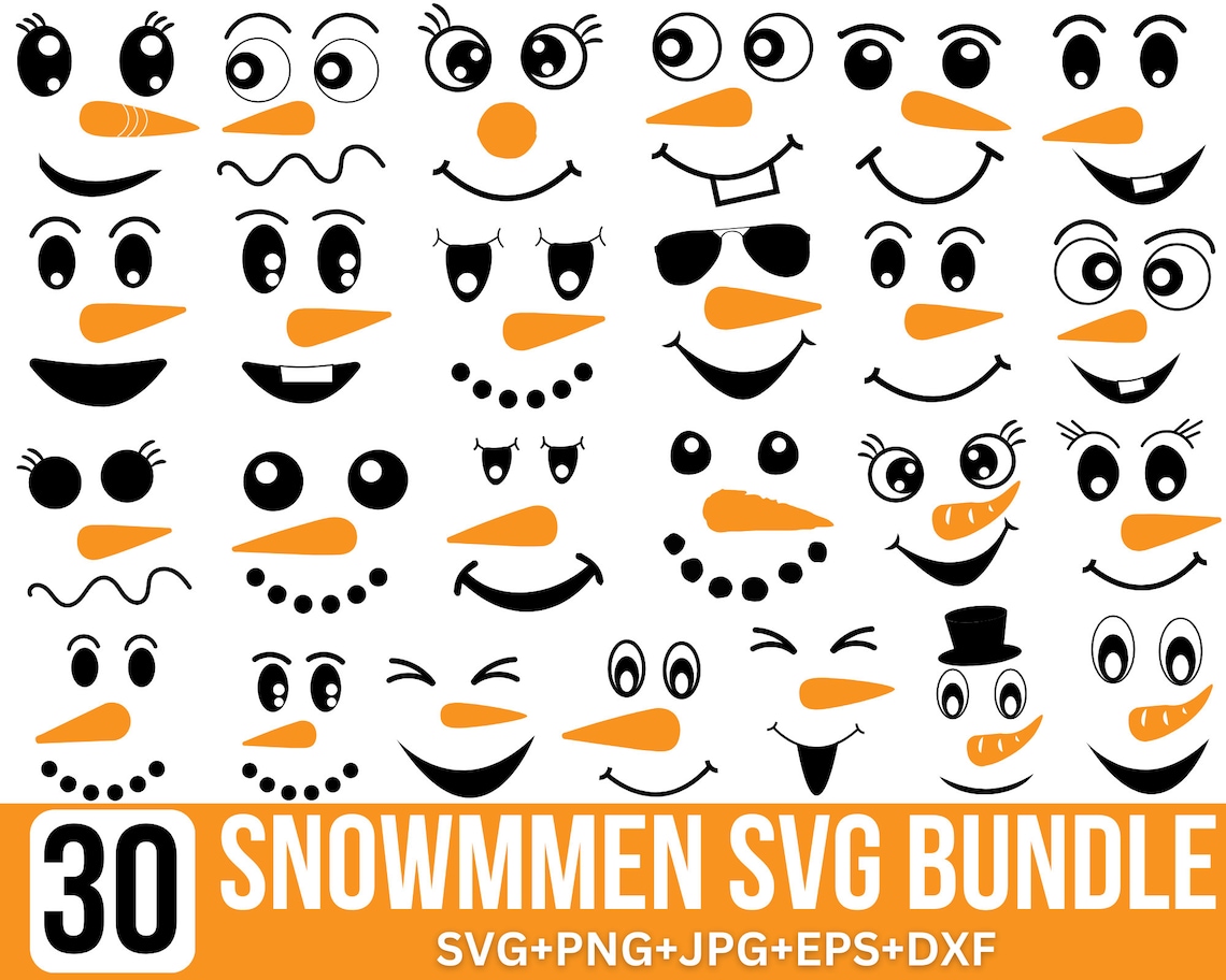 Snowman Face Svg Bundle, Cute Snowman Svg, Winter Svg, Christmas ...