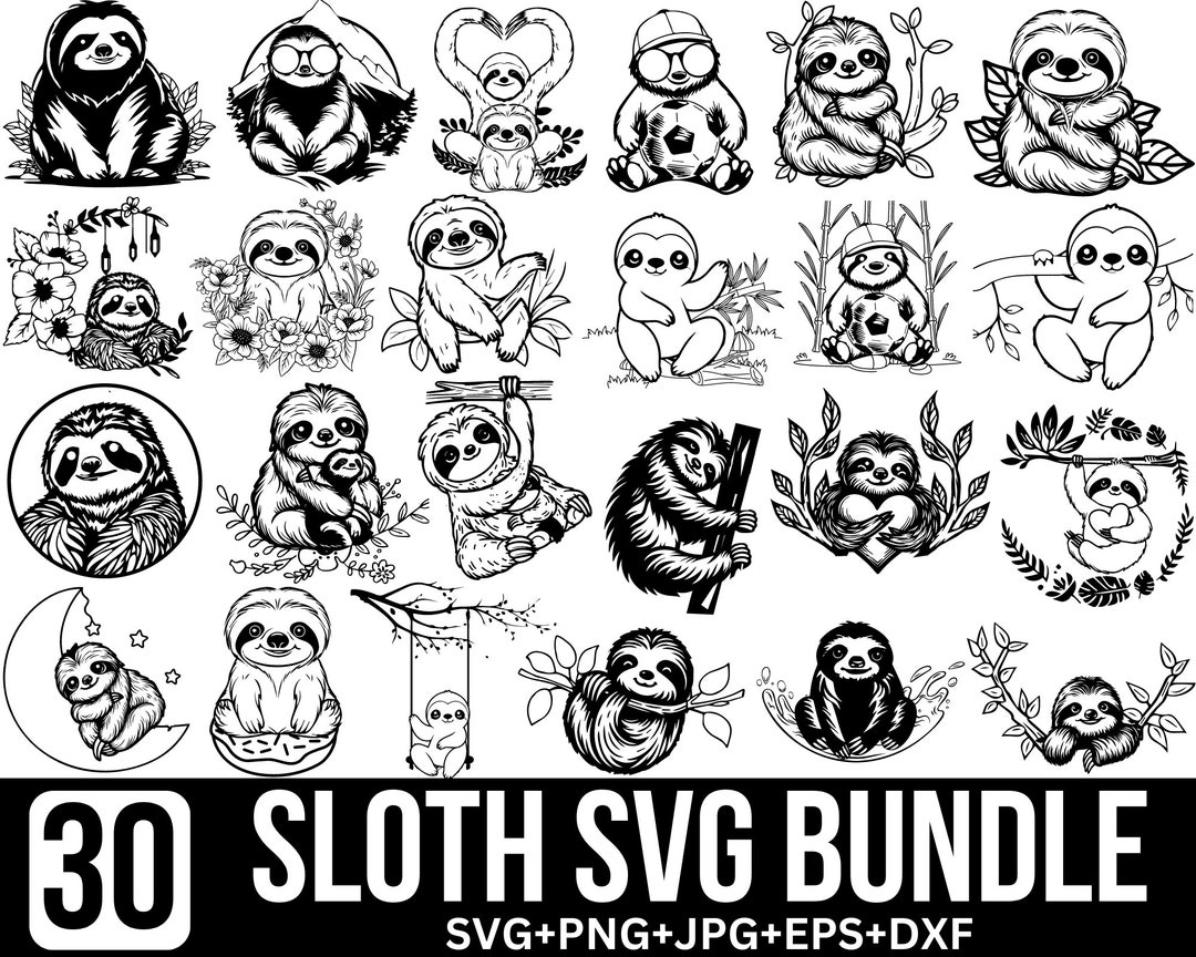 Sloth Svg Bundle, Sleeping Sloth Svg, Hanging Sloth, Yoga Sloth, Lazy ...