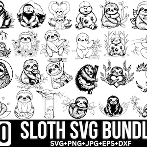 Sloth Svg Bundle, Sleeping Sloth Svg, Hanging Sloth, Yoga Sloth, Lazy ...