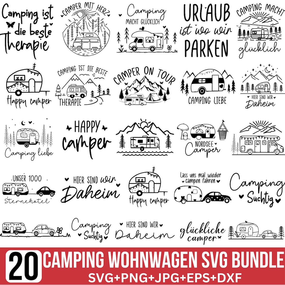 Plotterdatei Camping Wohnwagen Svg Bundle, Camping Sprüche Svg, Camper Svg, Plotterdatei Camper ...