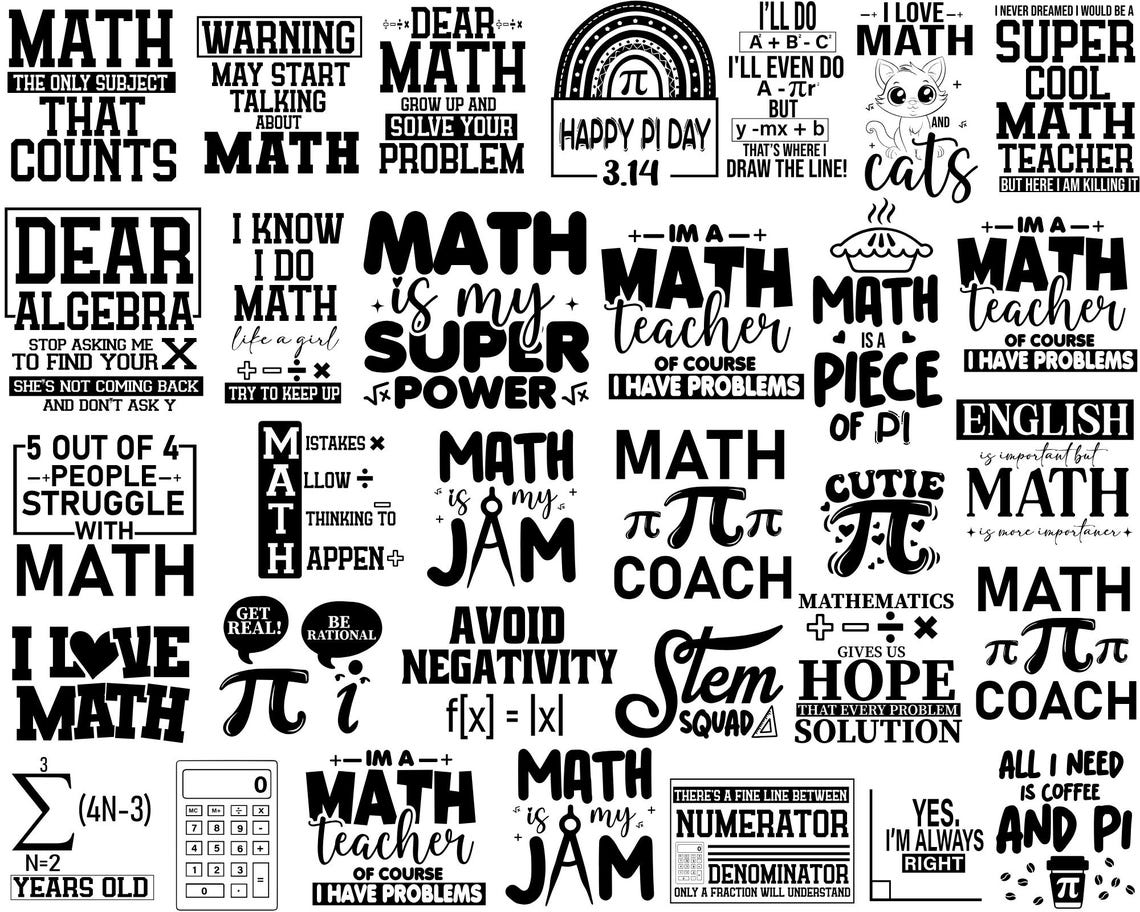 Math SVG PNG Bundle: Math Sayings, Pi Svg, Mom Dad Love, Back to School ...