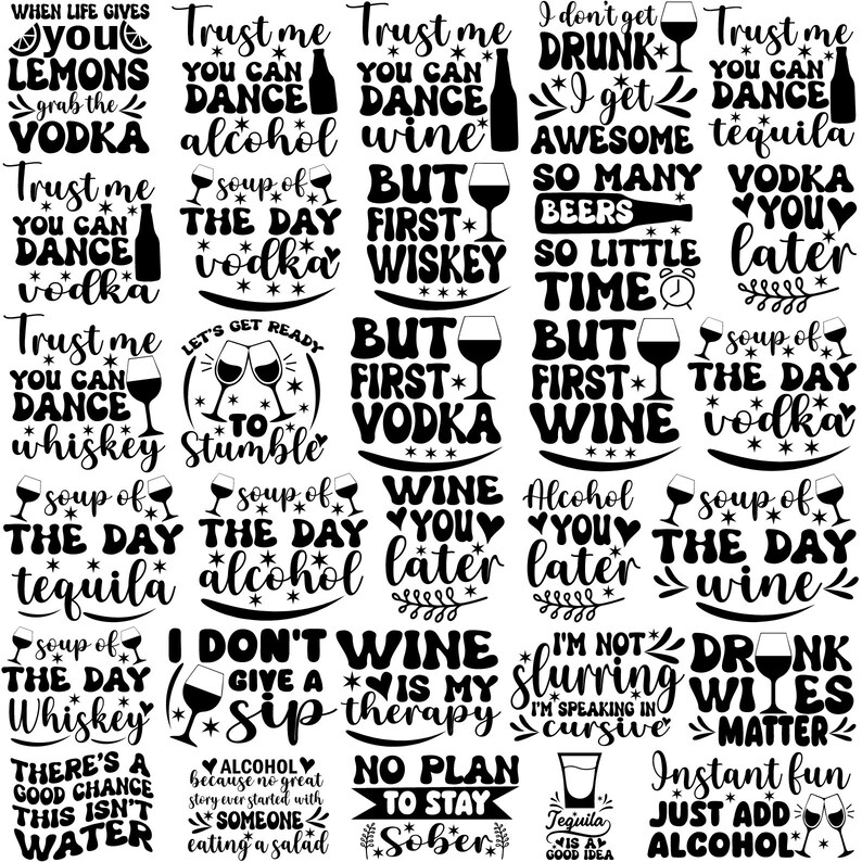 Alcohol Quotes SVG Bundle: Beer, Wine, Whiskey - Cricut, Silhouette ...
