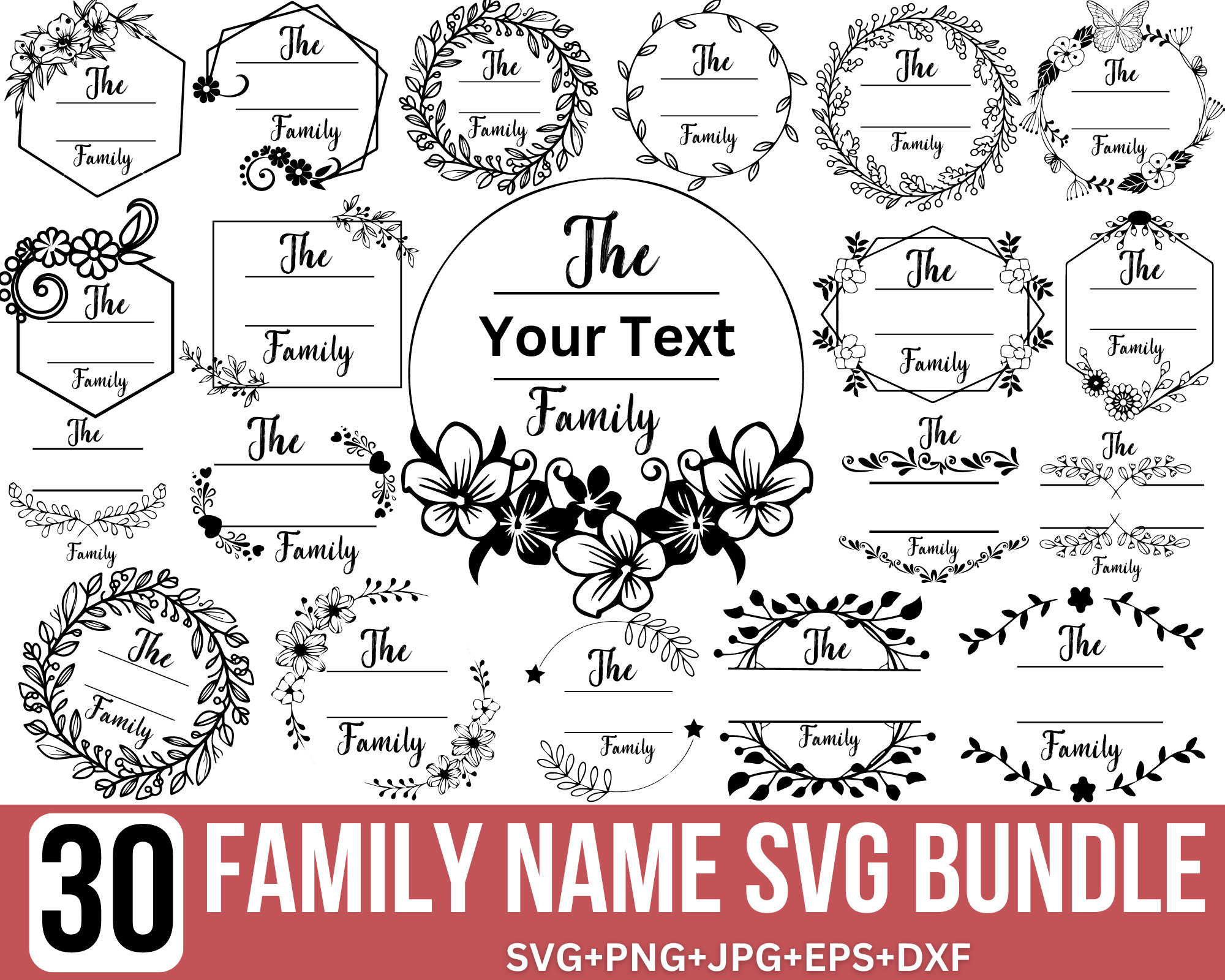 Family Name Monogram SVG Bundle: Round Sign Svg, Wreath Svg, Porch ...