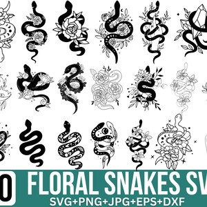 Floral Snake Svg Bundle, Celestial Snake Svg, Snake With Flowers Svg ...