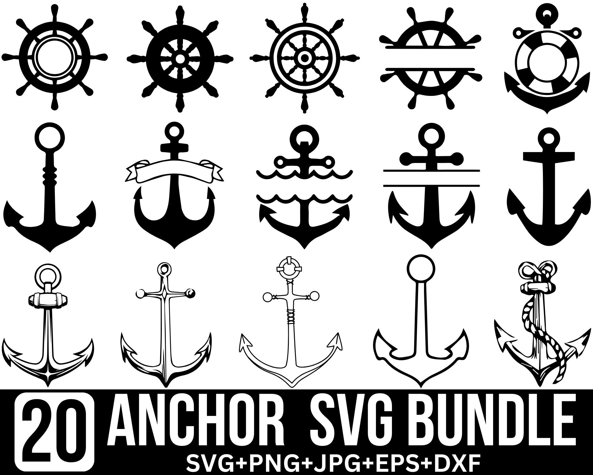 Anchor SVG Bundle, Anchor Frame SVG, Split Anchor SVG, Anchor Clipart ...