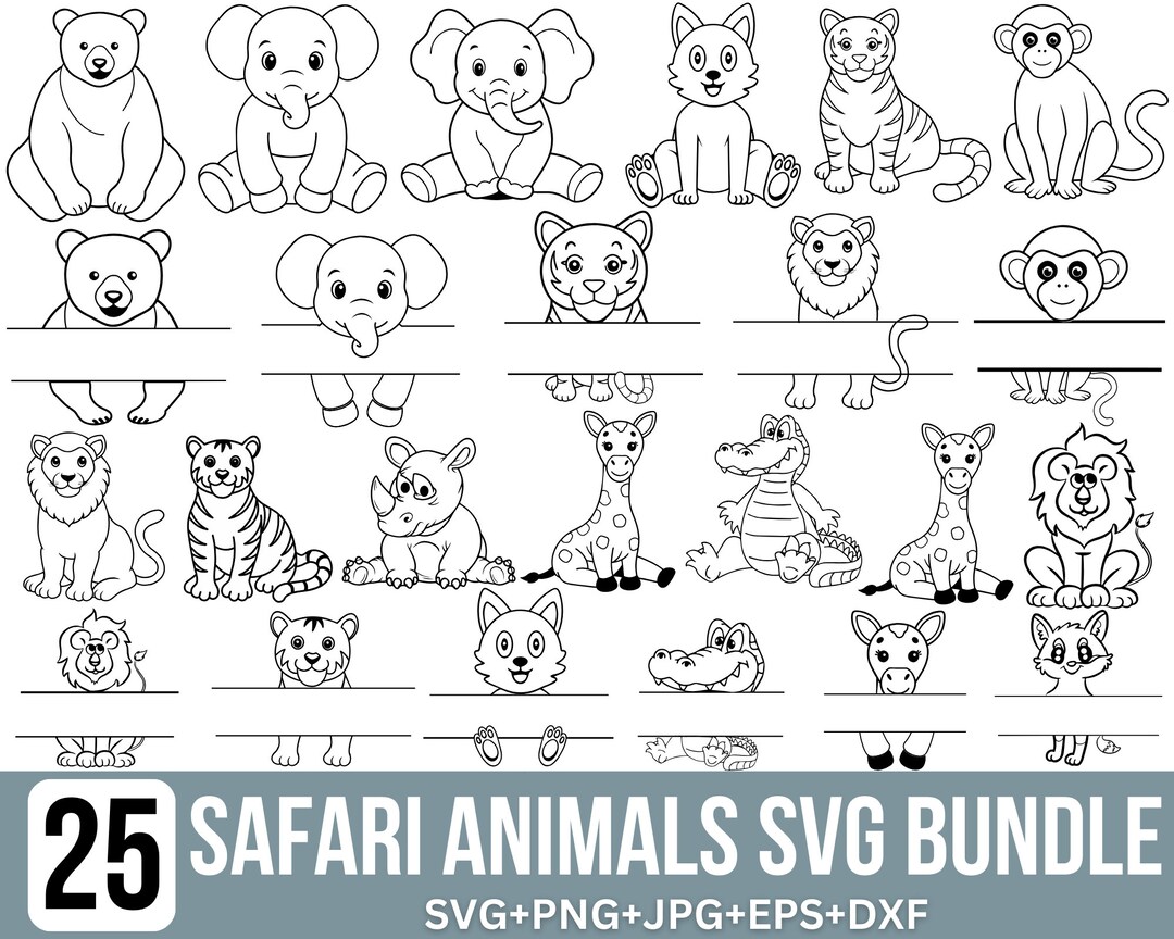 Safari Animal Svg Bundle, Split Safari Animals Outline, Woodland ...