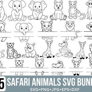 Safari Animal Svg Bundle, Split Safari Animals Outline, Woodland ...