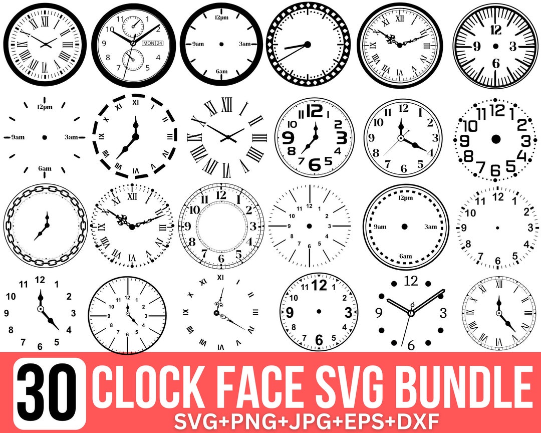 Clock Face Svg Bundle, Clock Svg, Roman Numeral Clock, Clock Face Decal ...