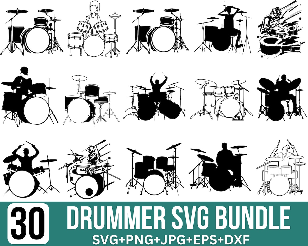 Drum Set SVG Bundle: Rock Music Clipart, Drum Monogram, Music Clipart ...