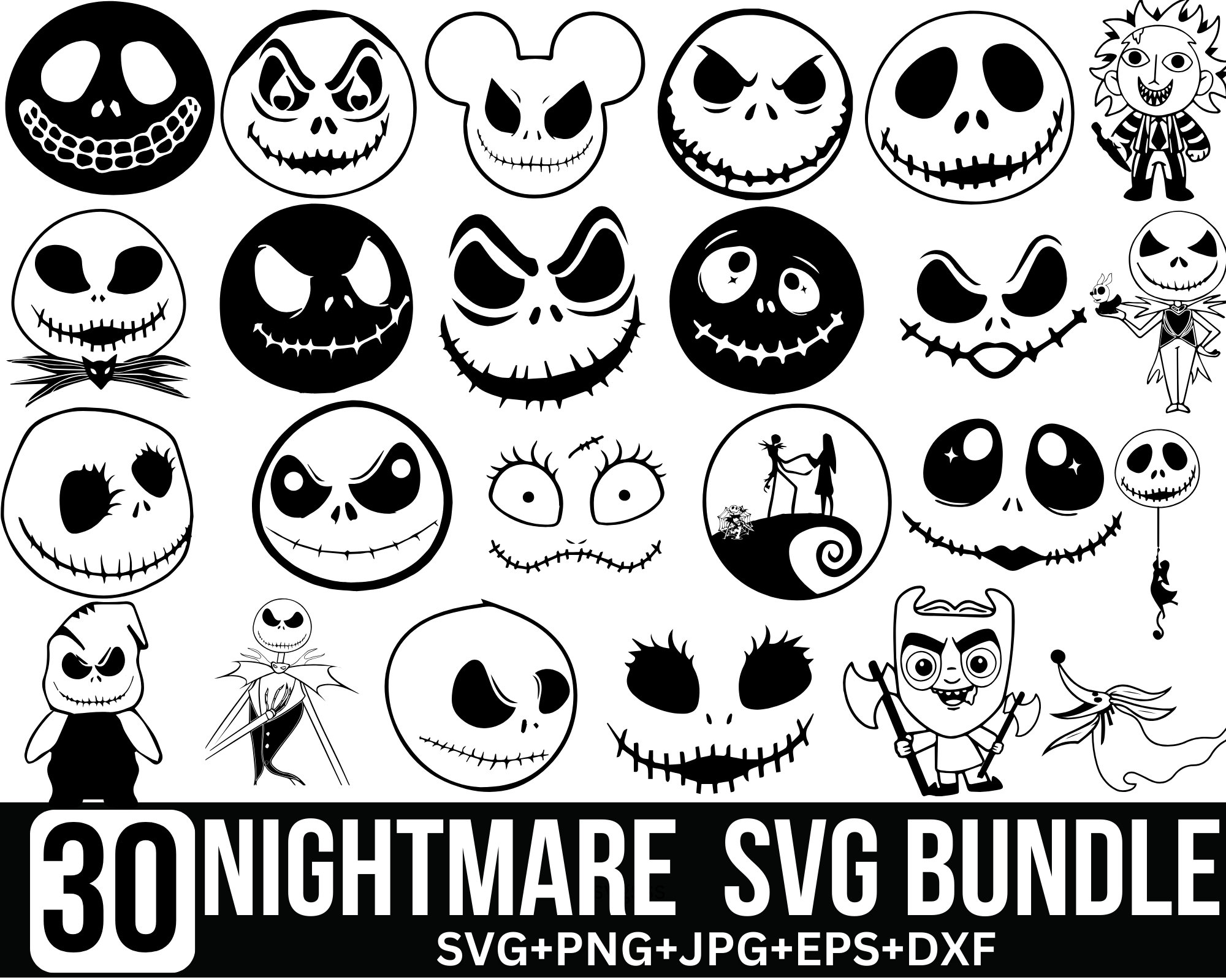 Nightmare Svg Bundle, Jack Skellington Svg, Jack and Sally Svg, Jack ...