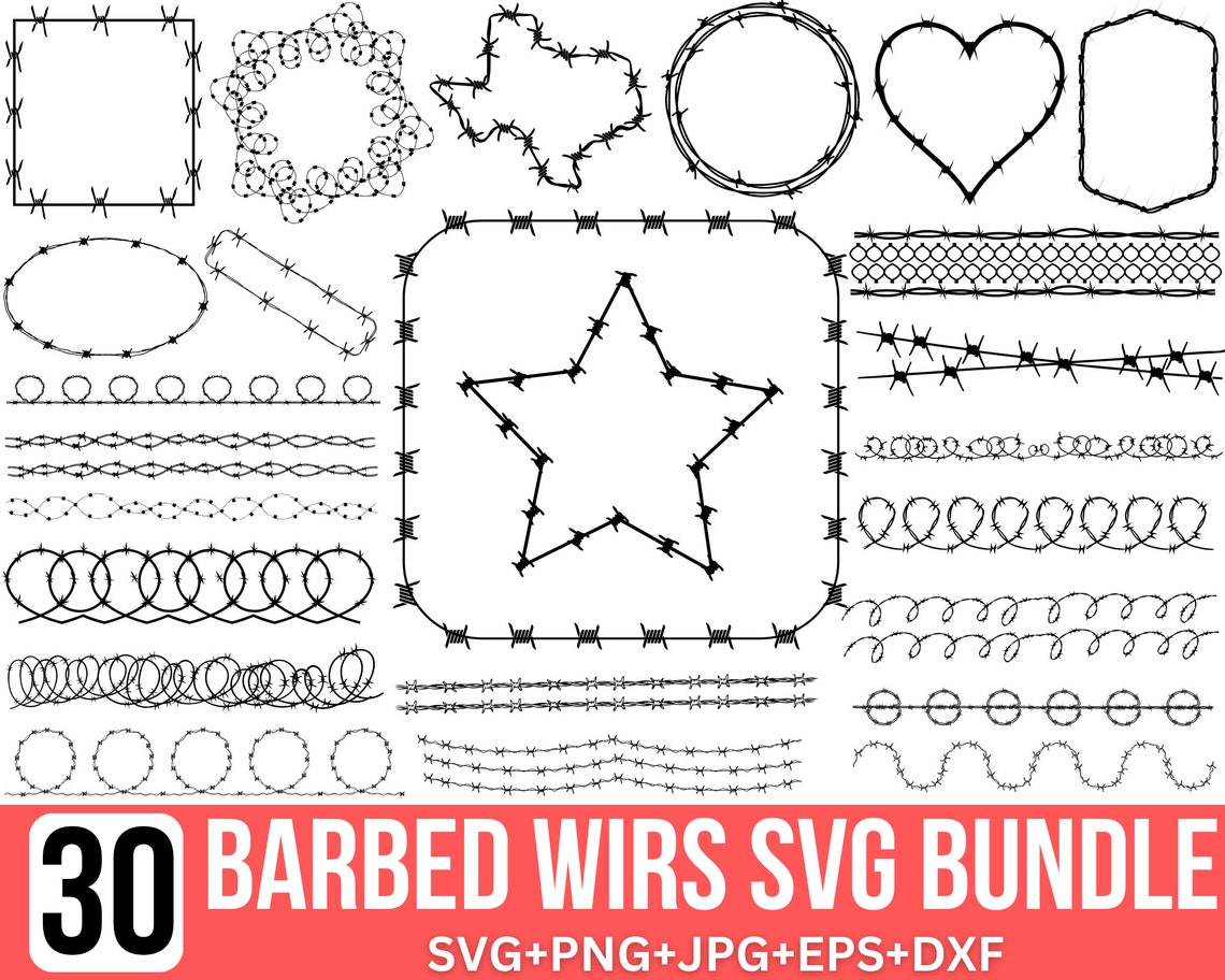 Barbed Wire Svg Bundle, Barbed Wire Heart Svg, Barbed Wire Frame Svg ...