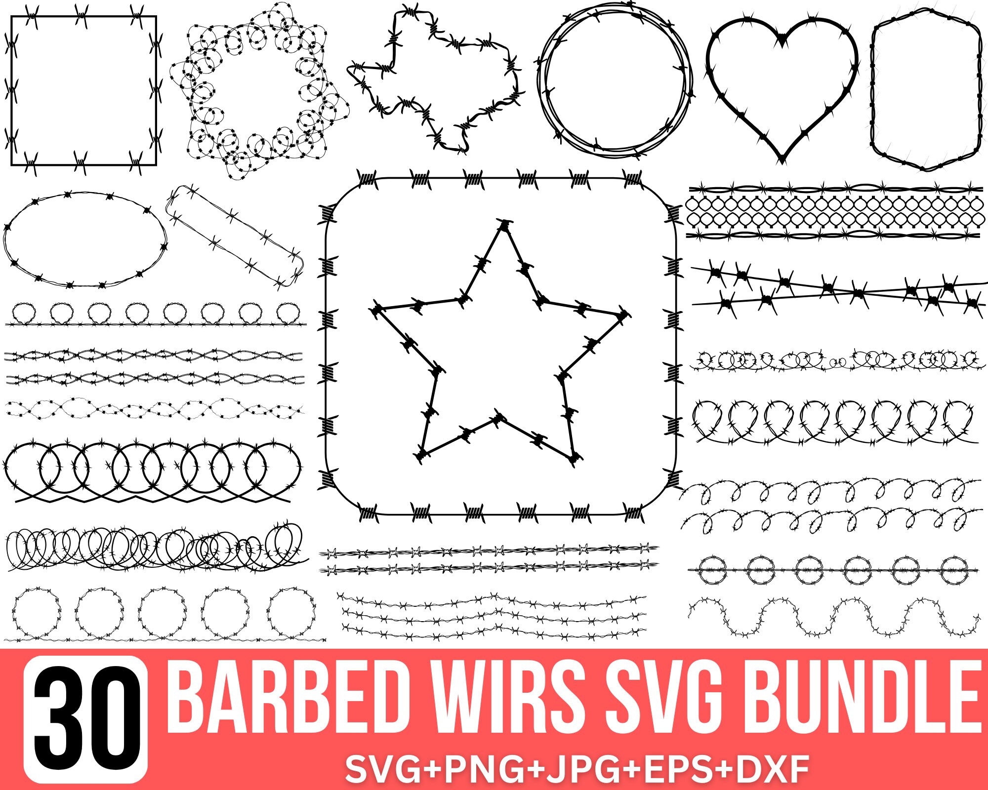 Barbed Wire Svg Bundle, Barbed Wire Heart Svg, Barbed Wire Frame Svg ...