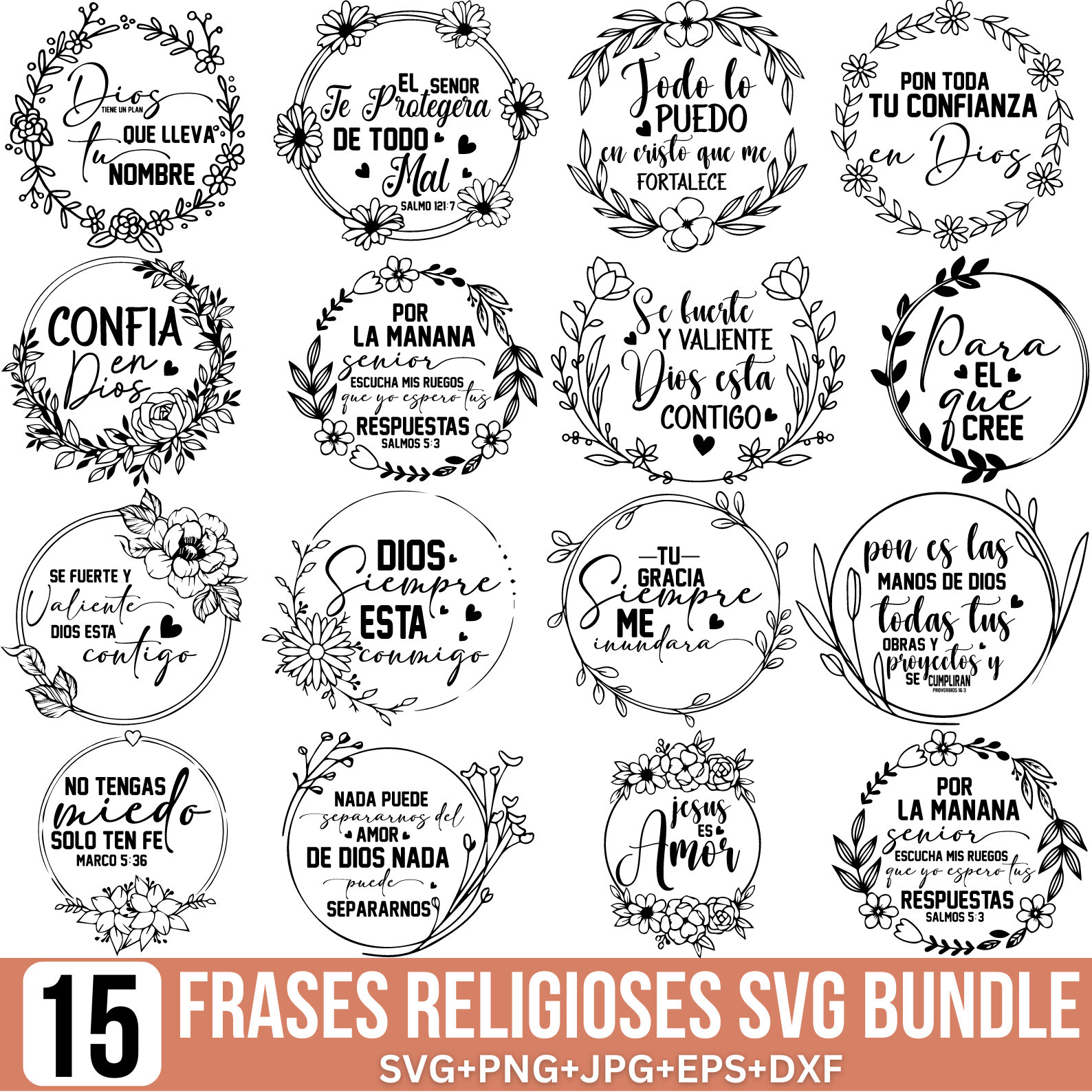 Religious Phrases SVG Bundle: Christian Bible Quotes, Frases Biblicas ...