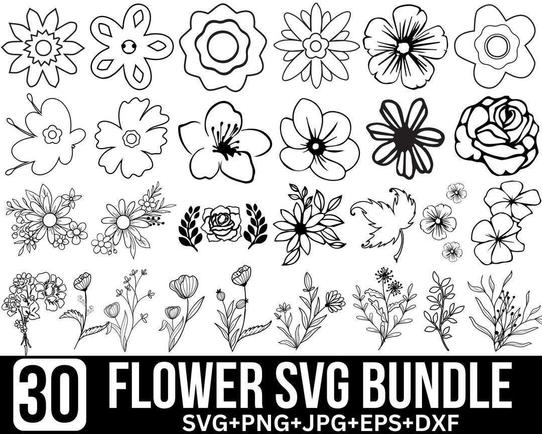 Flowers Svg Bundle, Floral Arrangement Svg, Daisy Svg, Hand-drawn ...