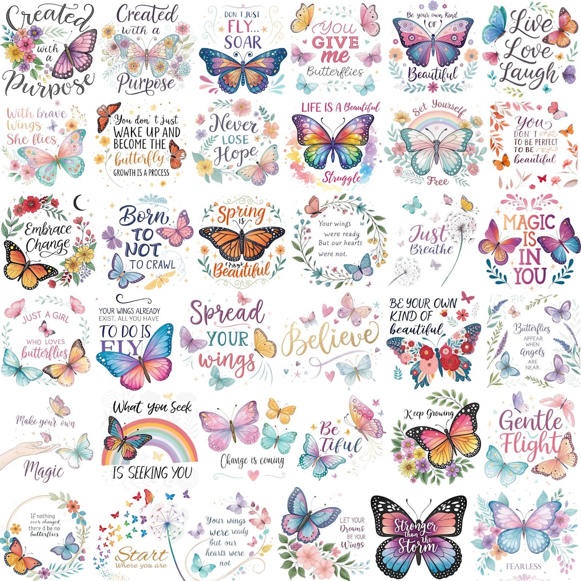 Butterfly PNG Bundle, Floral Butterfly Png, Positive Quotes ...