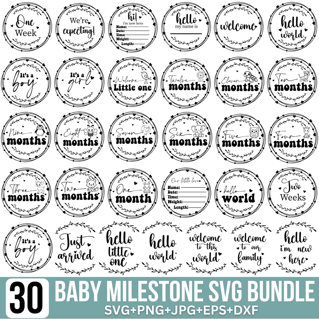 Babymmilestone Card Svg Bundle, 1-12 Month Baby Milestone Svg, Cute ...