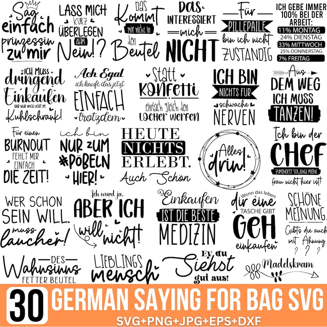 German Sayings for Bags Plotter Svg Bundle, Pocket Sayings Svg, Jute ...