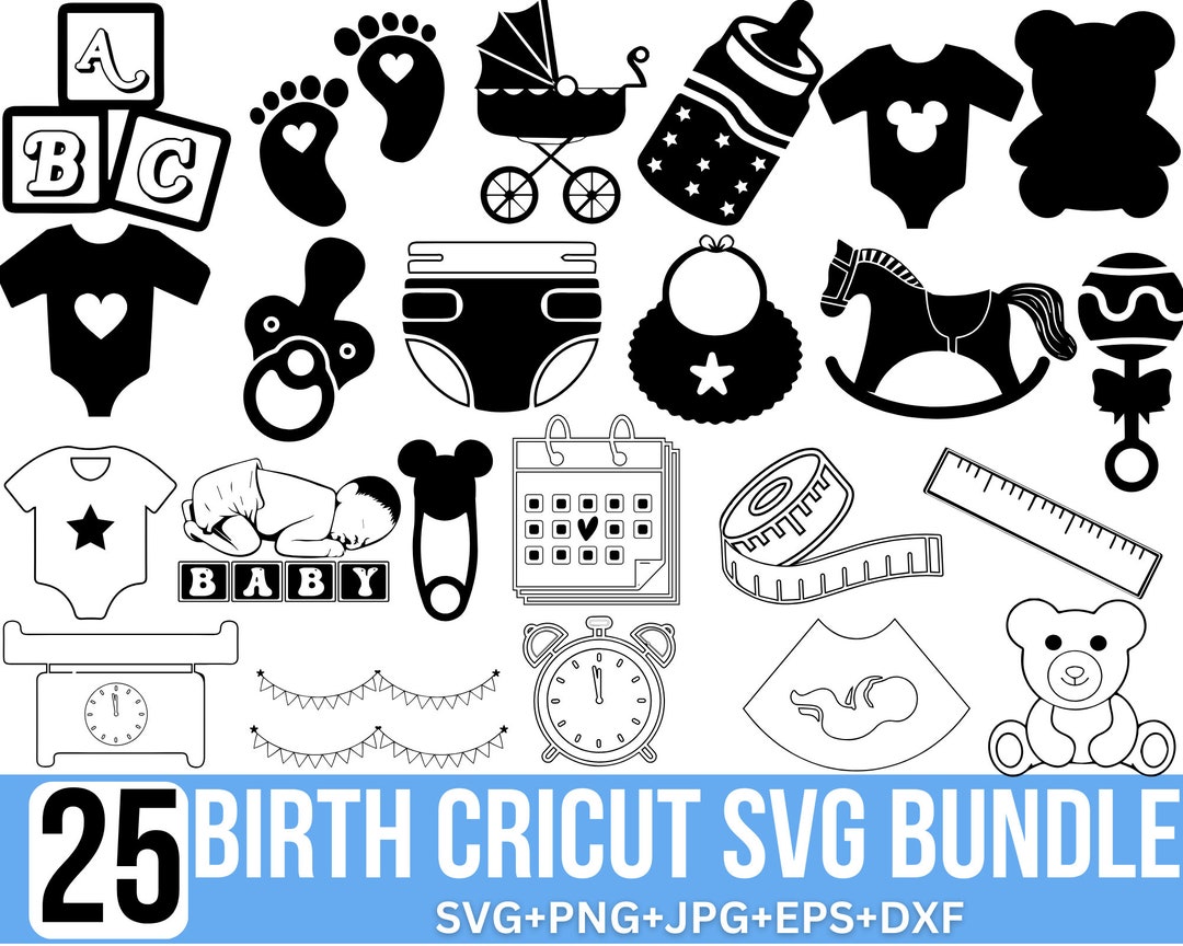 Baby SVG Bundle: Birth Stats, Footprints, Newborn Designs (digital ...