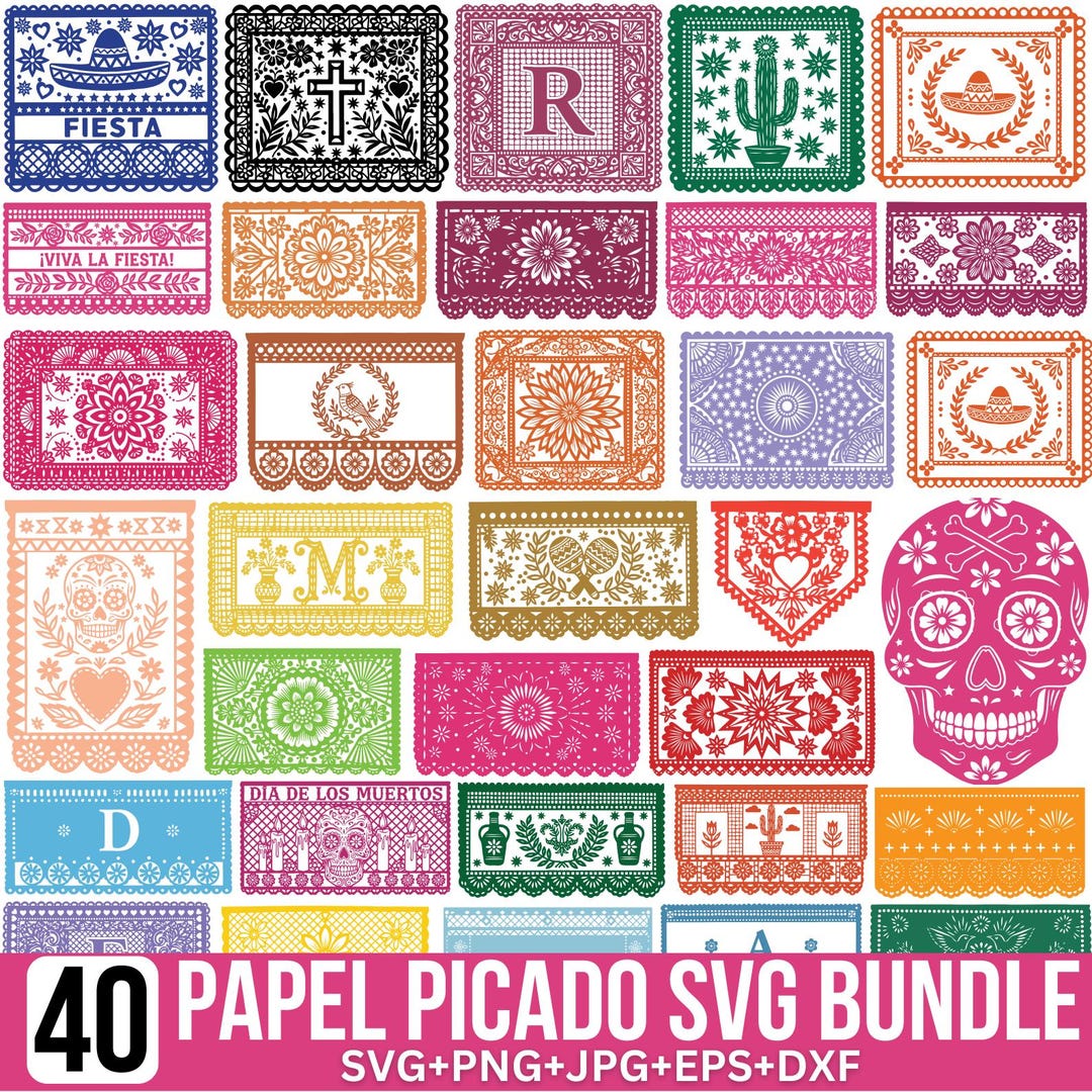 Papel Picado Svg Bundle, Mexican Fiesta Svg, Papel Picado Banner ...