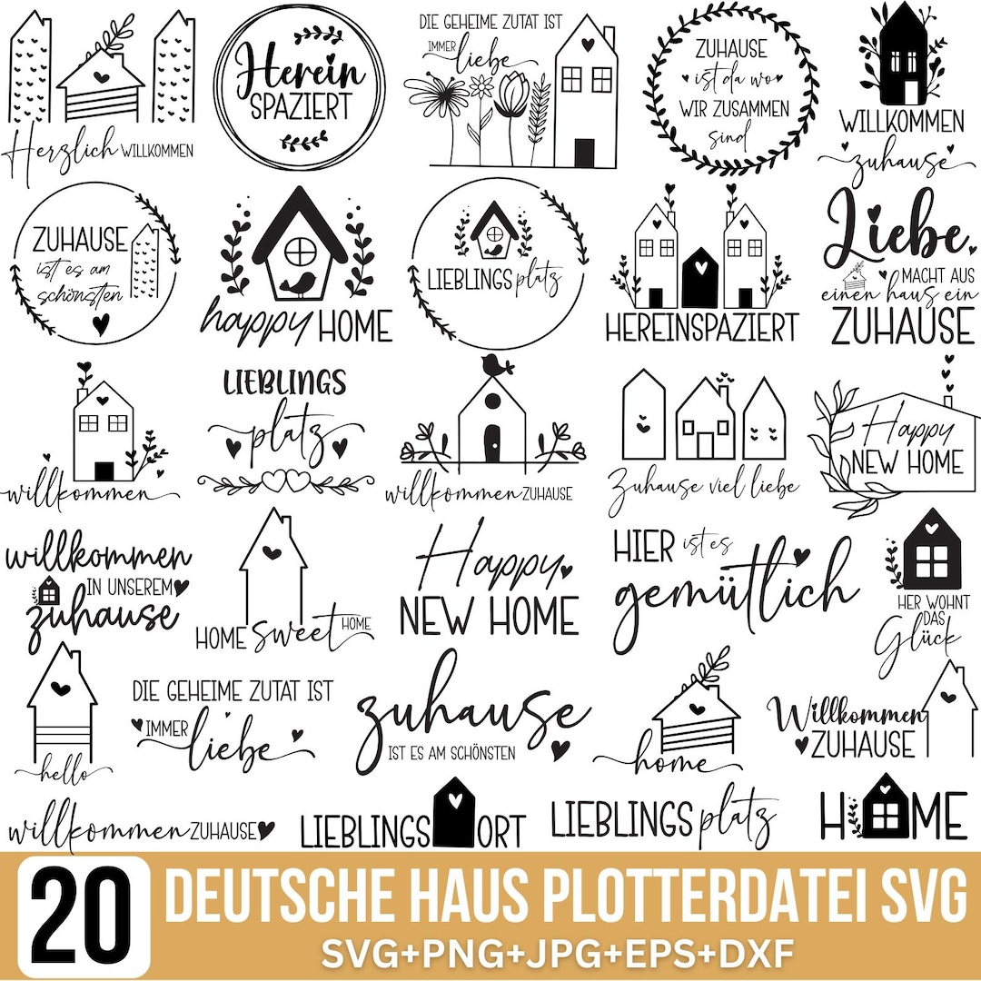 Deutsche Haus Plotterdatei Svg Bundle, Home Lettering Sayings Svg, Haus Herz Liebe Svg, House ...
