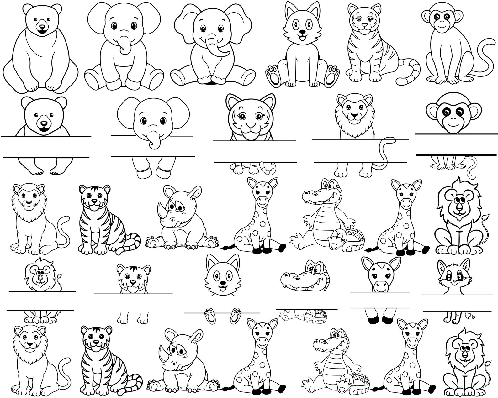 Safari Animal SVG Bundle: Split Outline Cut Files (digital Download) - Etsy
