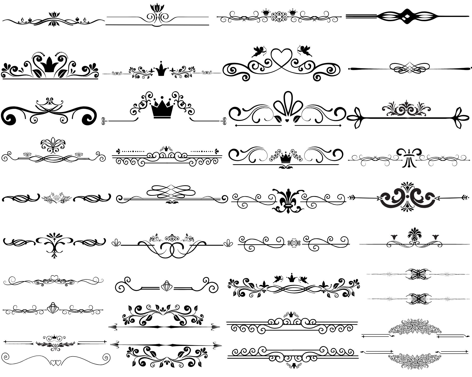 Ornate Floral Borders SVG Bundle: Swirl Line Dividers, Ornate Borders ...