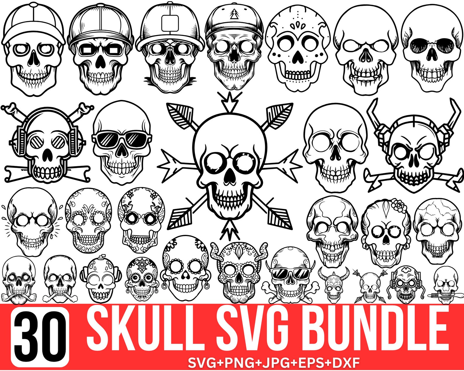 Skull Svg Bundle, Skull Png, Sugar Skulls Svg, Punisher Skull Svg ...