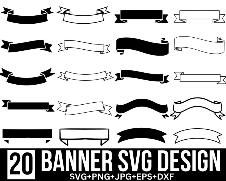 Banner Svg Bundle, Ribbon Banner Svg, Banner Png, Banner Vector ...