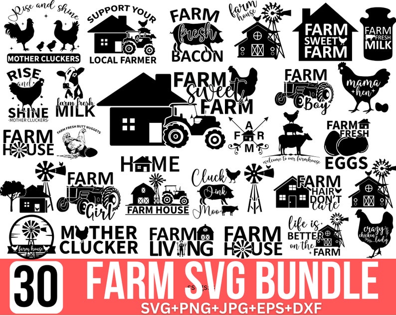 Farm Svg Bundle, Farmhouse Svg, Farm Clipart, Barn Svg, Farm Truck Svg ...