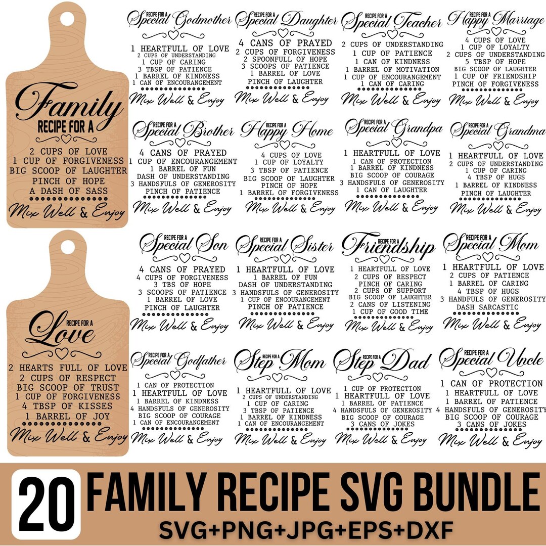 Family Recipe Svg Bundle, Recipe Svg, Kitchen Svg, Recipe for Mom ...