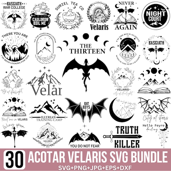 Acotar Velaris Svg Bundle, Fourth Wing Svg, City of Starlights Png, Bat ...
