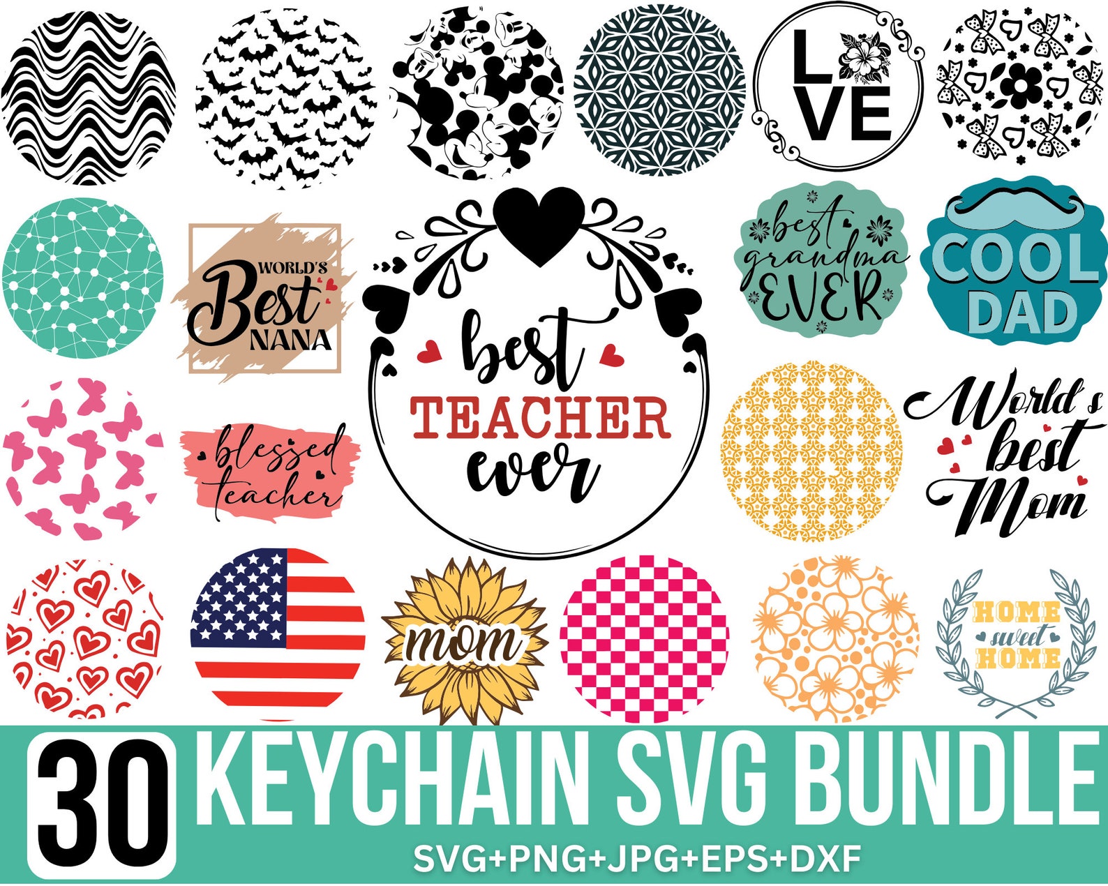 Keychain Svg Bundle, Key Ring Svg, Round Keychain Svg, Keychain Pattern ...