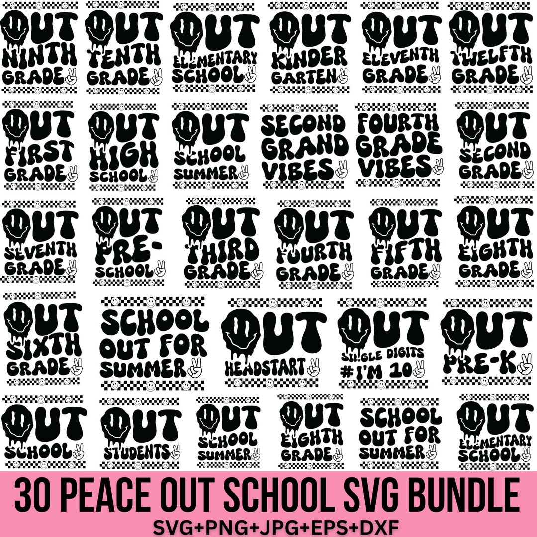Retro Peace Out School SVG Bundle: Teacher, Graduation (digital Files ...