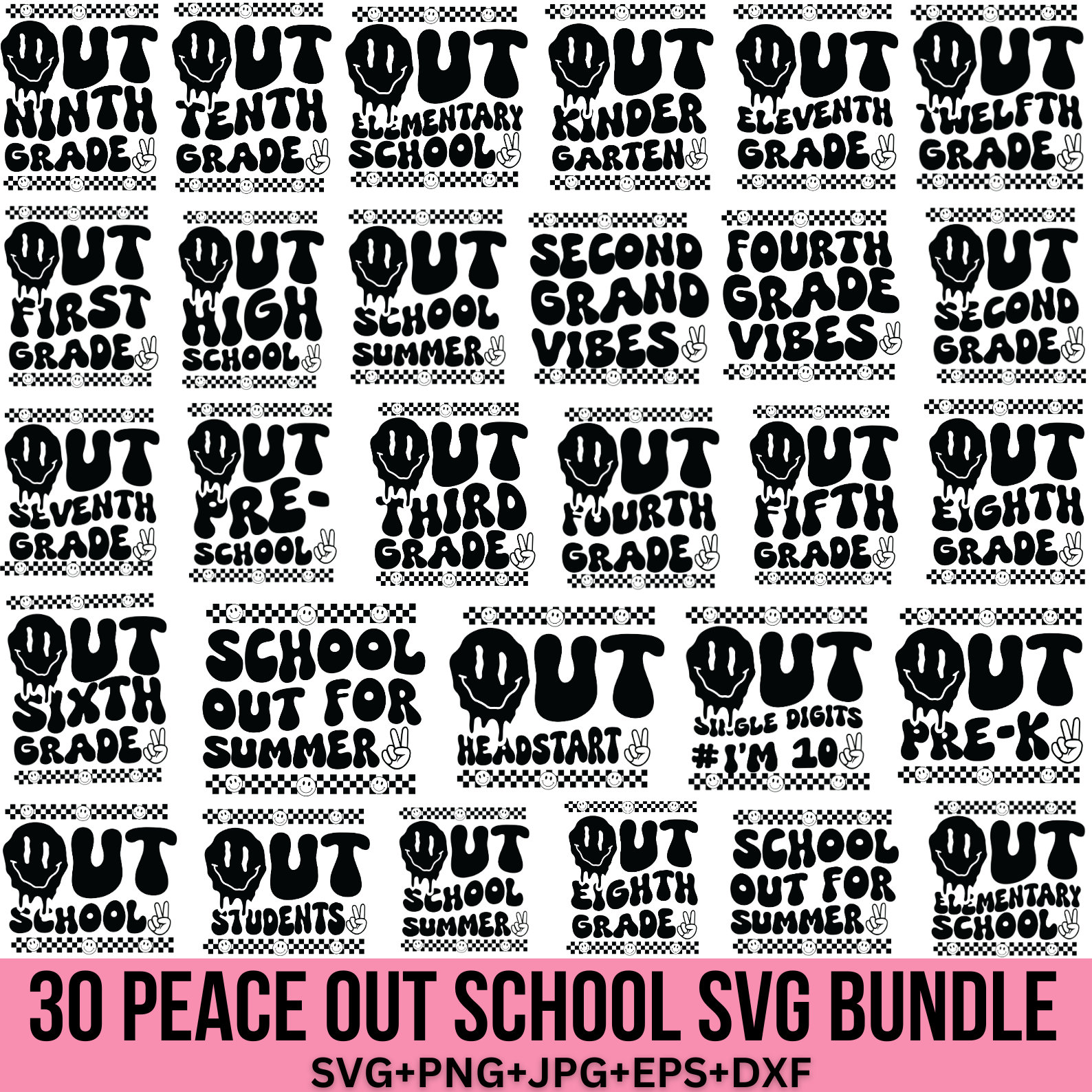 Retro Peace Out School SVG Bundle: Teacher, Graduation (digital Files ...