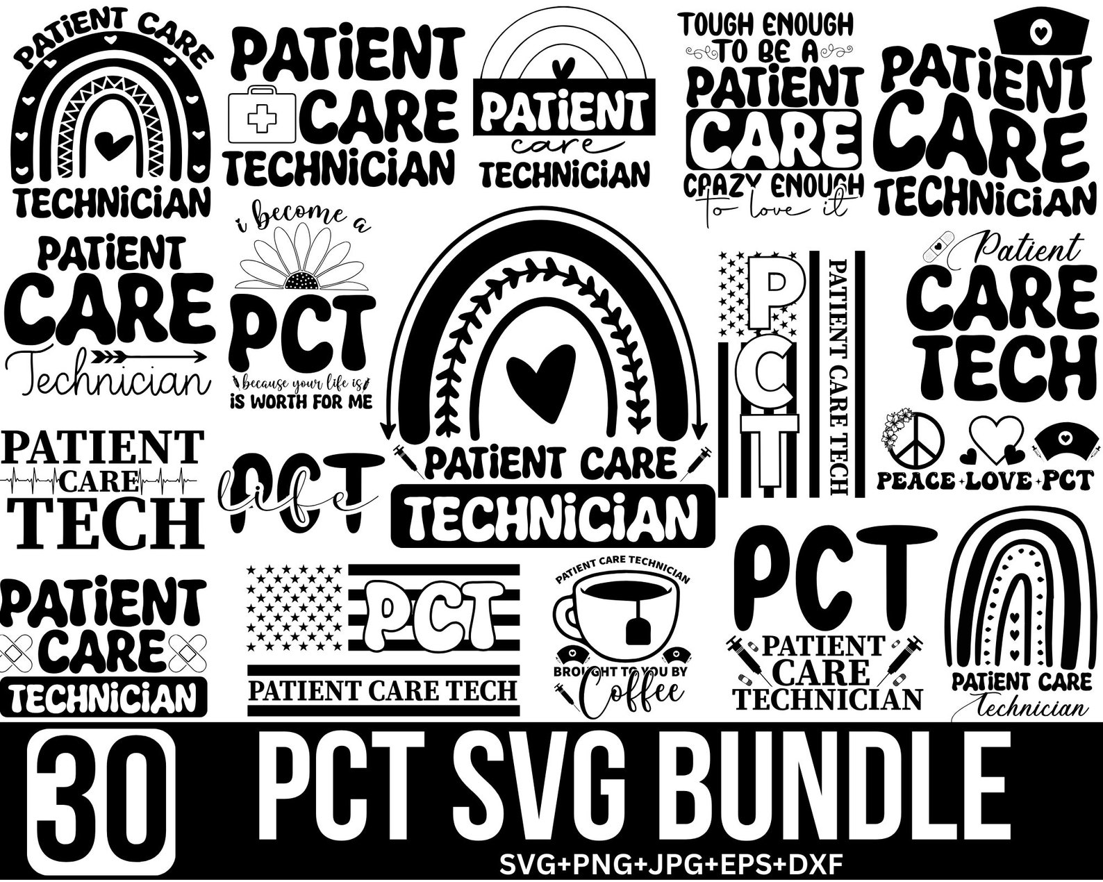 Patient Care Tech SVG Bundle: Healthcare Designs, Pct Svg, Technician ...