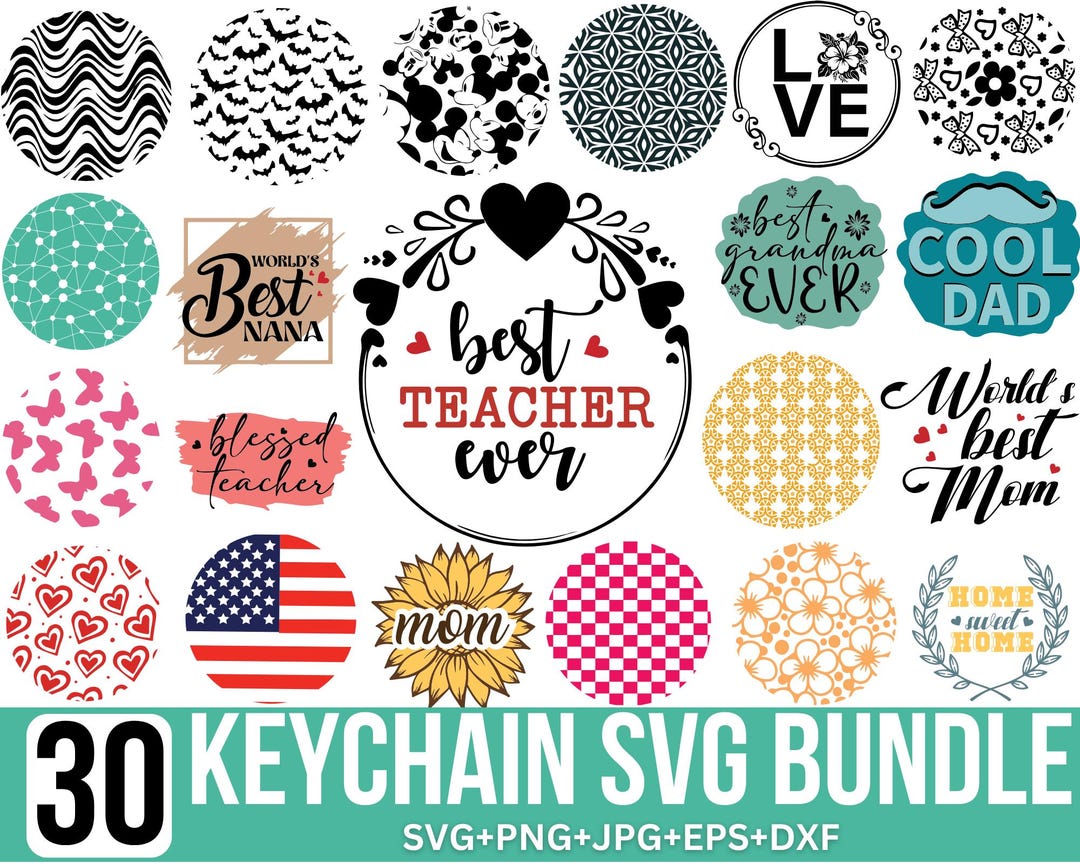 Round Keychain SVG Bundle: Teacher, Mom, Dad Design, Key Ring Svg ...