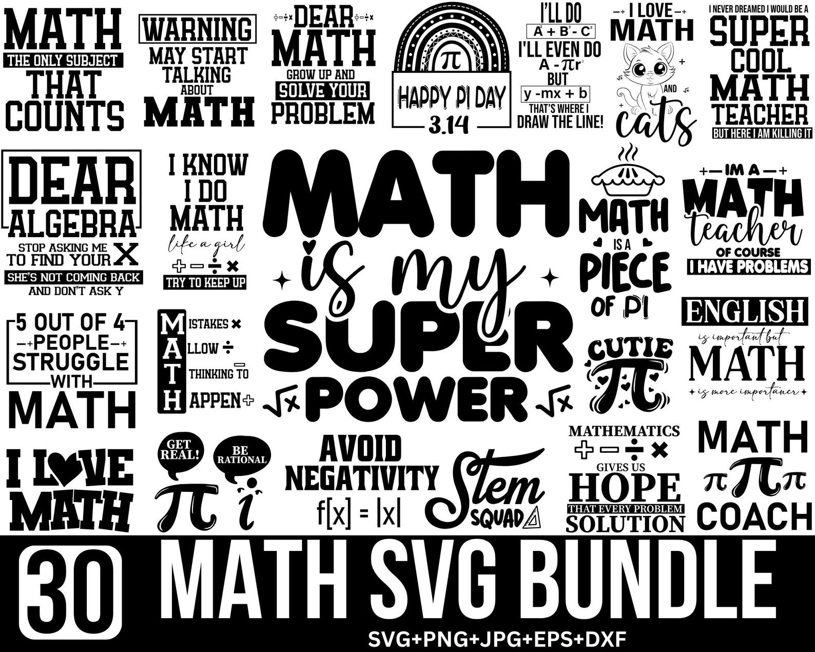 Math SVG PNG Bundle: Math Sayings, Pi Svg, Mom Dad Love, Back to School ...