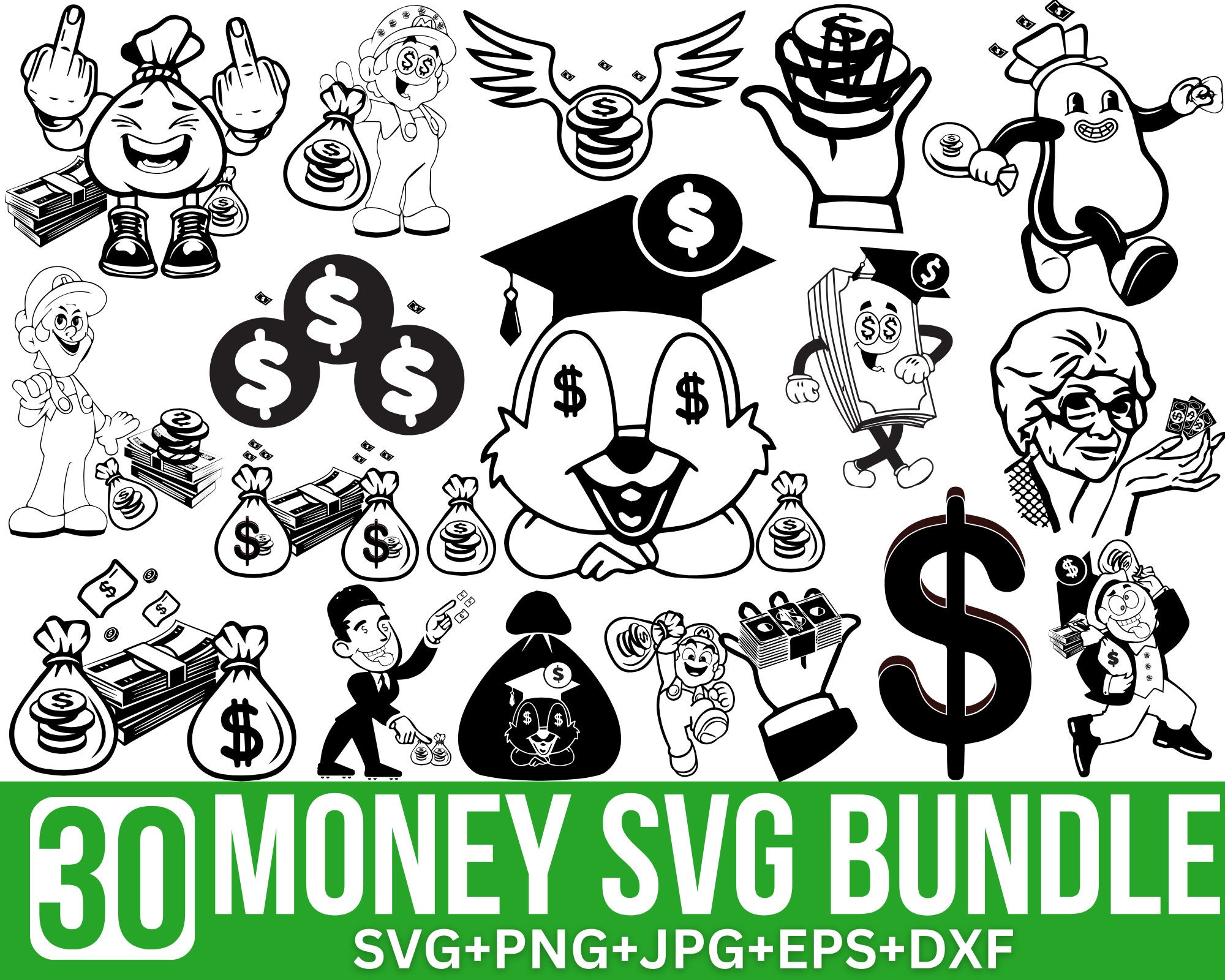Money Svg Bundle, Wallet Svg, Cash Svg, Money Png, Money Bag Svg, 100 ...