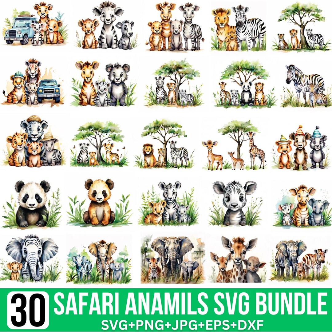 Safari Animals Clipart Bundle, Safari Animals Watercolor Clipart, Cute ...