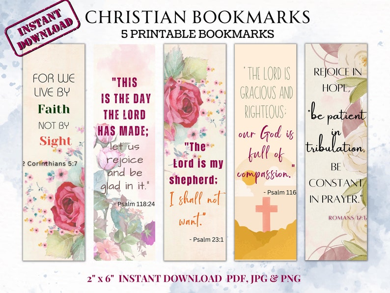Printable Bible Verse Bookmark Design, Digital Bookmark Bundle, Set of ...