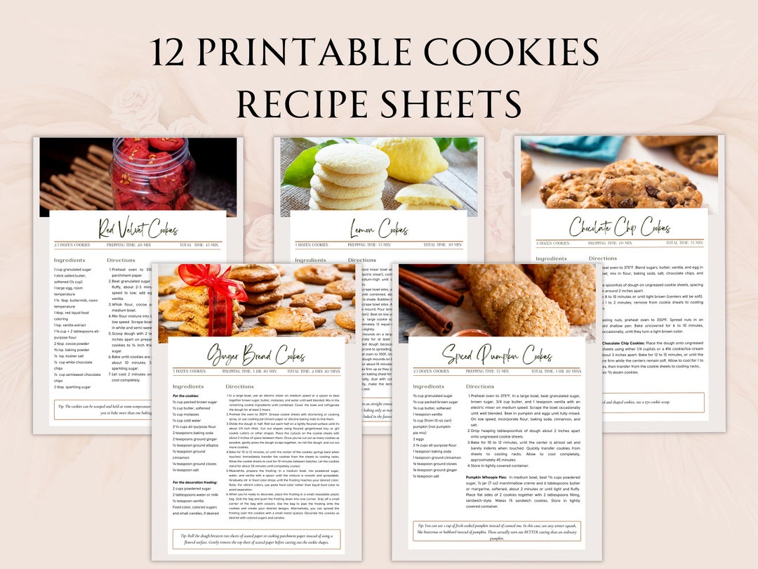 12 Cookie Recipes, Printable Recipe Card, Modern Minimalist Design ...
